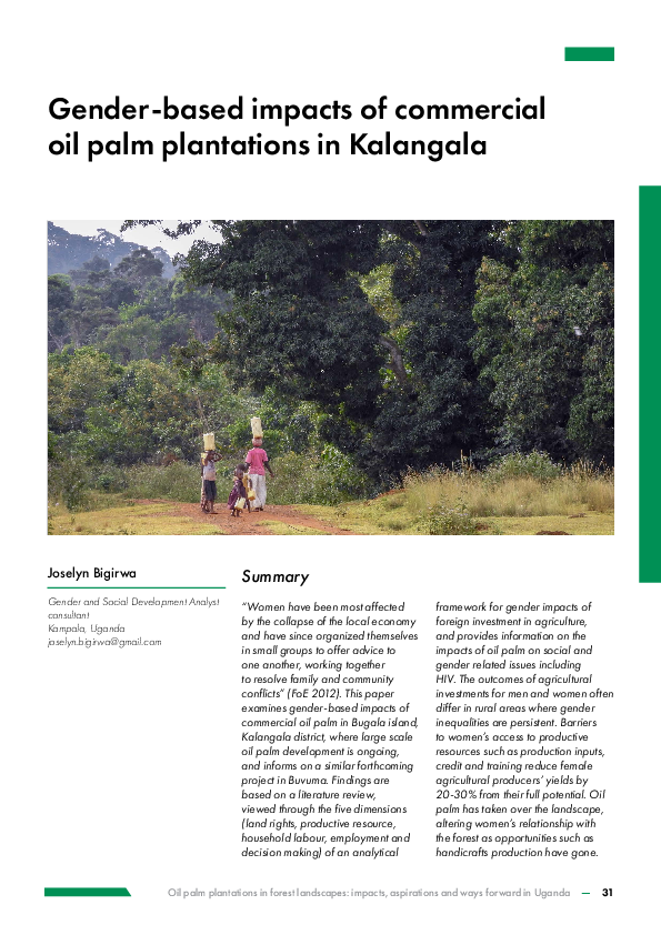 (PDF) Gender-based impacts of commercial oil palm plantations in Kalangala
