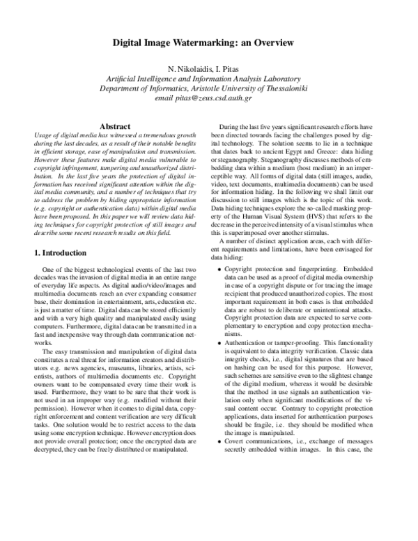 (PDF) Digital image watermarking: an overview