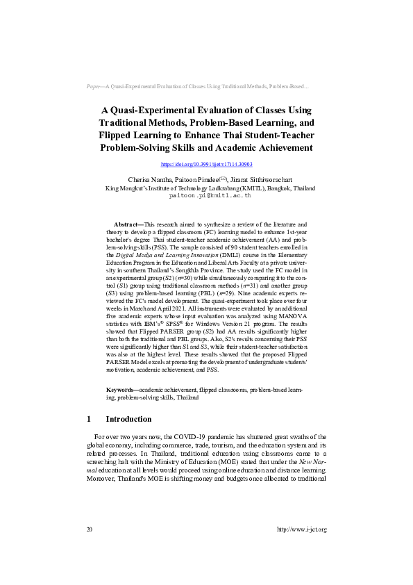 (PDF) A Quasi-Experimental Evaluation of Classes Using Traditional Methods, Problem-Based ...
