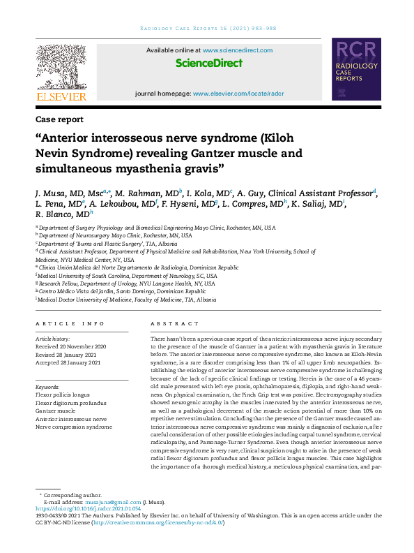 (PDF) “Anterior interosseous nerve syndrome (Kiloh Nevin Syndrome ...