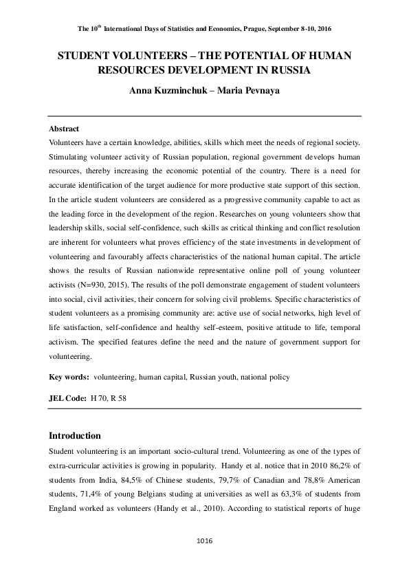 (PDF) Student Volunteers - the Potential of Human Resources Development ...