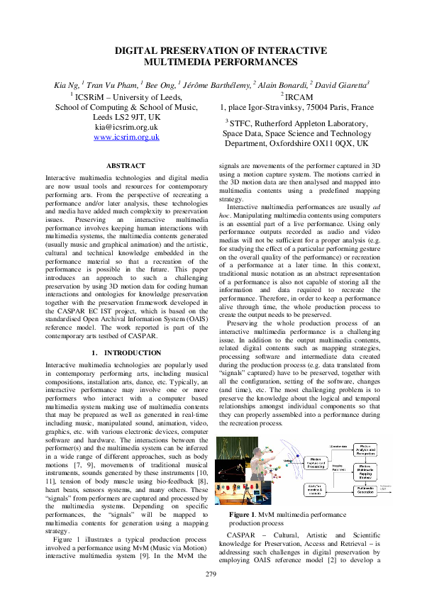 (PDF) Digital Preservation of Interactive Multimedia Performances