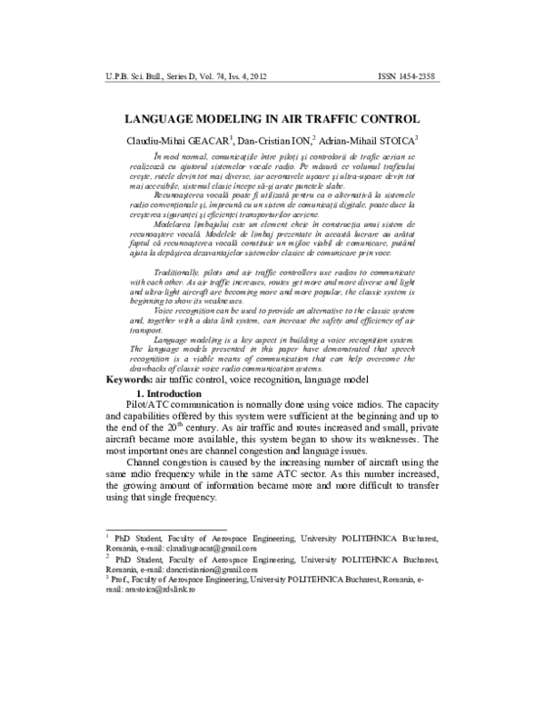 (PDF) Language modeling in air traffic control