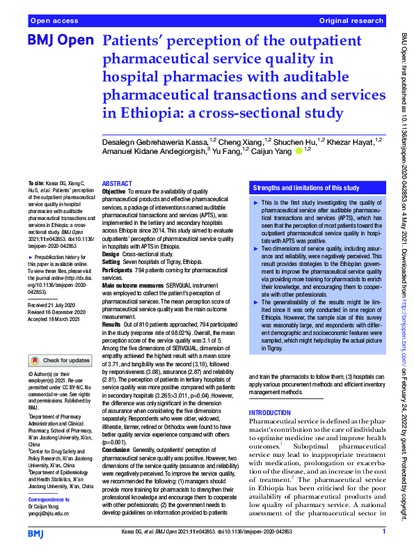 (PDF) Patients’ perception of the outpatient pharmaceutical service ...
