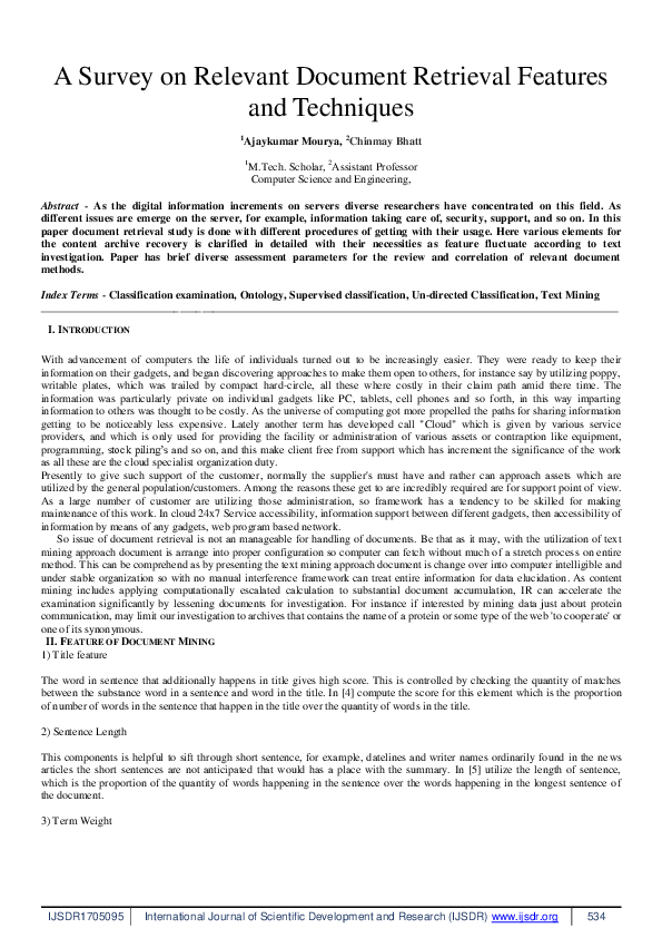(PDF) A Survey on Relevant Document Retrieval Features and Techniques