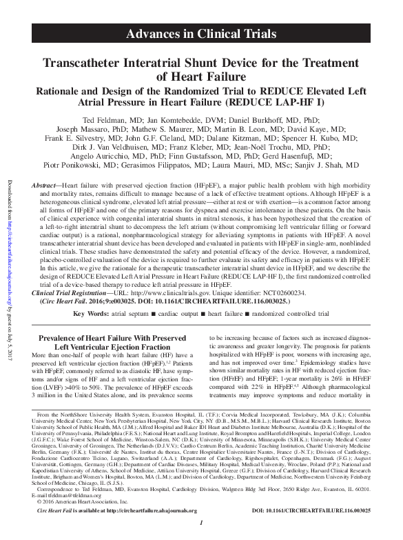 (PDF) Transcatheter Interatrial Shunt Device for the Treatment of Heart ...
