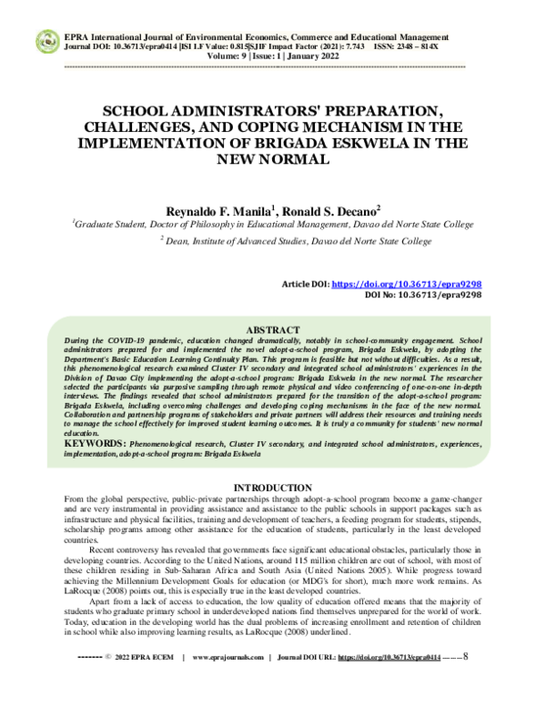 (PDF) School Administrators' Preparation, Challenges, and Coping ...