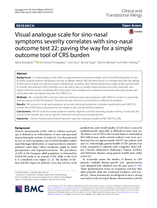 (PDF) Visual analogue scale for sino-nasal symptoms severity correlates ...