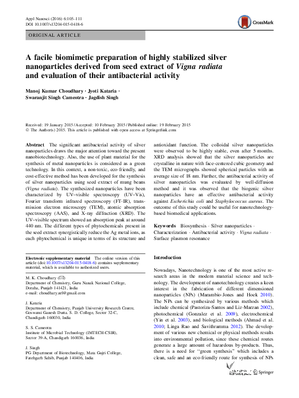 (PDF) A facile biomimetic preparation of highly stabilized silver ...