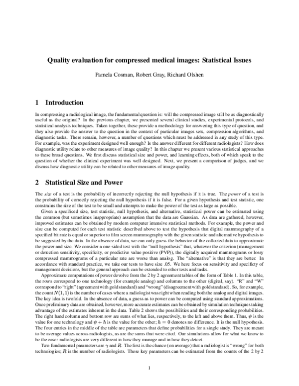 (PDF) Quality Evaluation for Compressed Medical Images: Fundamentals