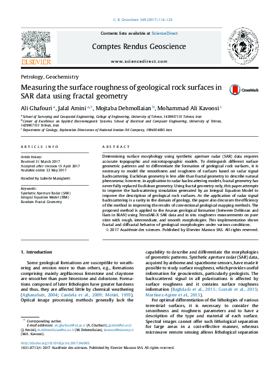 Pdf Measuring The Surface Roughness Of Geological Rock Surfaces In Sar Data Using Fractal Geometry