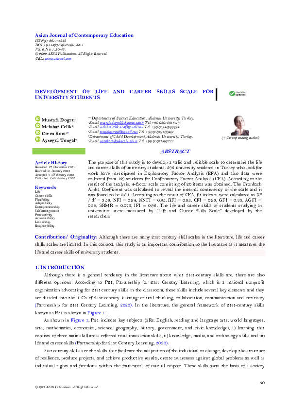 (PDF) Development of Life and Career Skills Scale for University Students