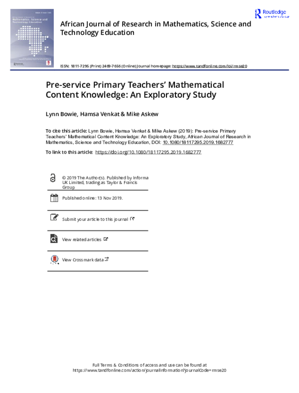 (PDF) Pre-service Primary Teachers’ Mathematical Content Knowledge: An ...