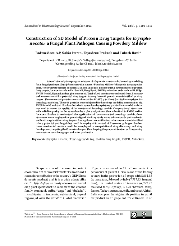 (PDF) Construction of 3D Model of Protein Drug Targets for Erysiphe ...
