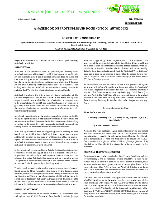 (PDF) A Handbook on Protein-Ligand Docking Tool: AutoDock 4