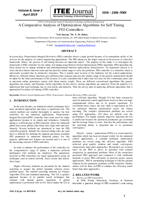 (PDF) A Comparative Analysis of Optimization Algorithms for Self Tuning ... (PDF) A Comparative Analysis of Optimization Algorithms for Self Tuning ...