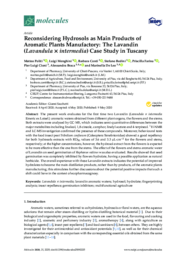 (PDF) Reconsidering Hydrosols as Main Products of Aromatic Plants Manufactory: The Lavandin ...