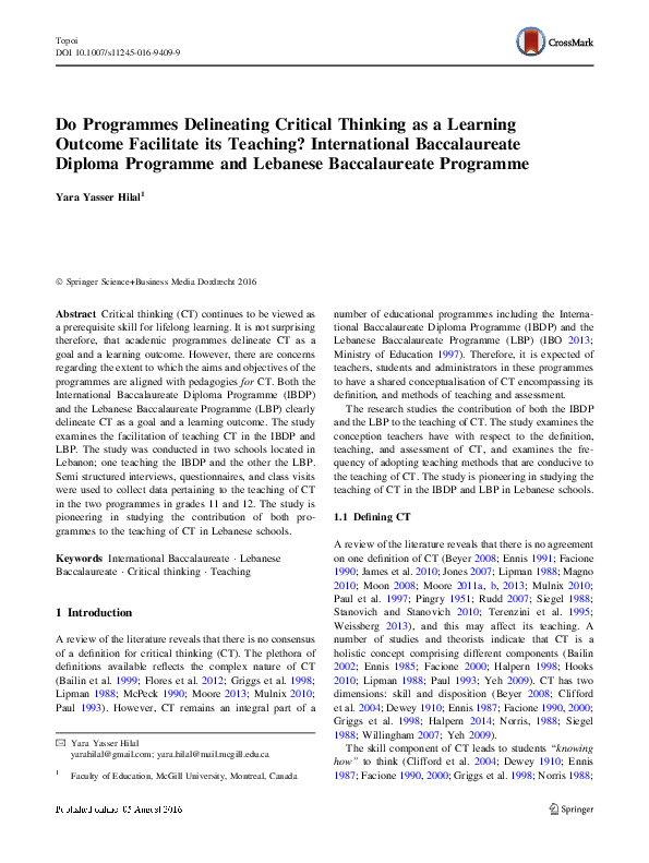 (PDF) Do Programmes Delineating Critical Thinking as a Learning Outcome ...