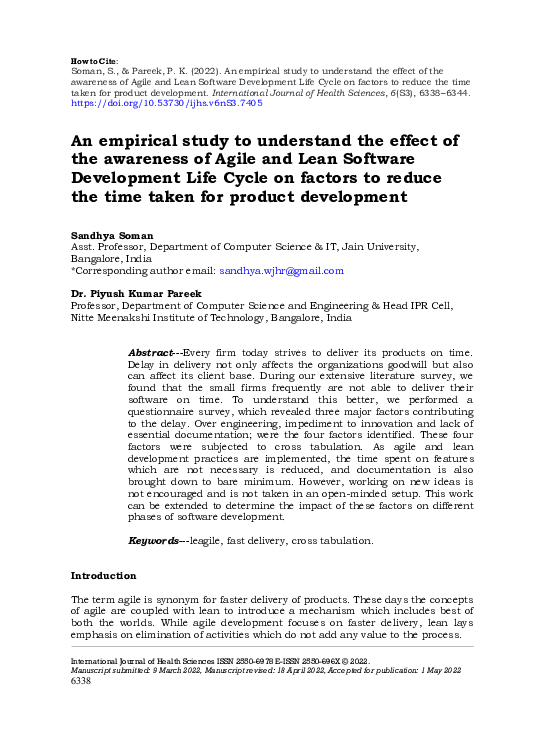 (PDF) empirical study to understand the effect of the awareness of Agile and Lean Software ...