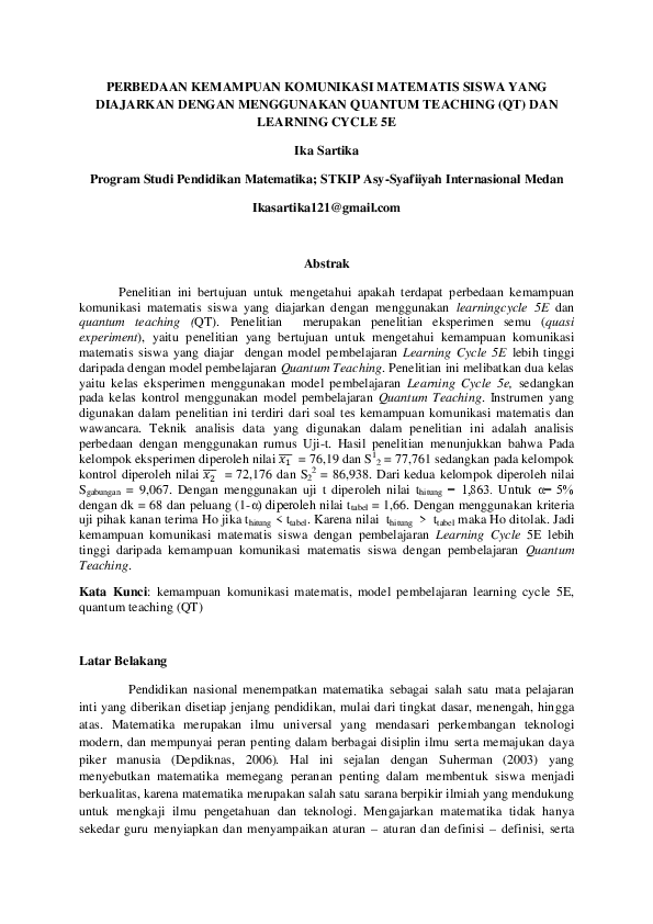 (PDF) PERBEDAAN KEMAMPUAN KOMUNIKASI MATEMATIS SISWA YANG DIAJARKAN DENGAN MENGGUNAKAN QUANTUM ...