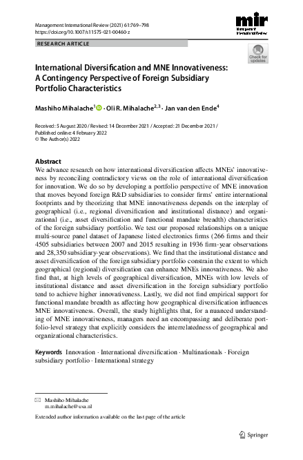 (PDF) International Diversification and MNE Innovativeness: A ...