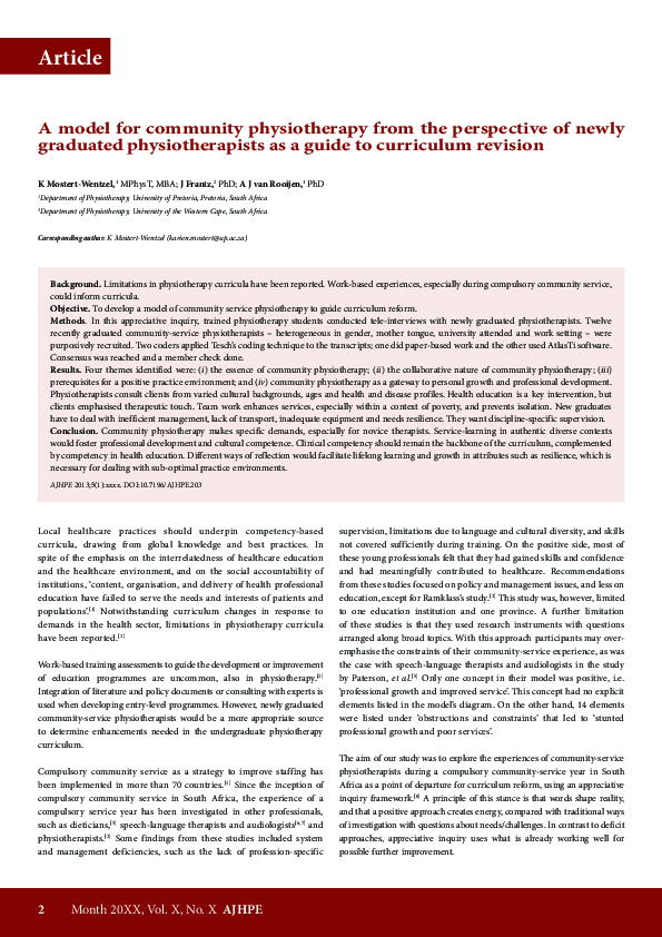(PDF) A model for community physiotherapy from the perspective of newly ...