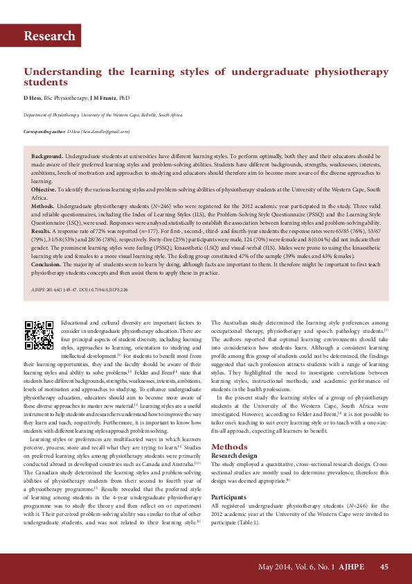 (PDF) Understanding the learning styles of undergraduate physiotherapy ...