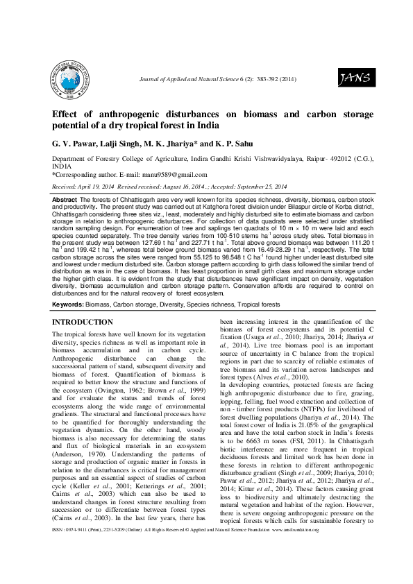 (PDF) Effect of anthropogenic disturbances on biomass and carbon ...