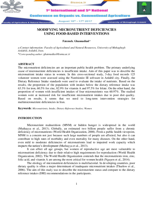 (PDF) Modifying Micronutrient Deficienciesusing Food-Based Interventions
