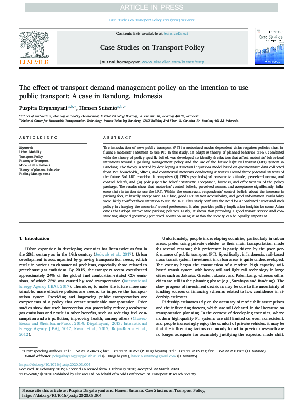(PDF) The effect of transport demand management policy on the intention ...