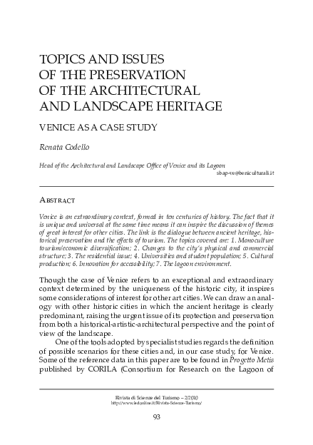 (PDF) Topics and issues of the preservation of the architectural and landscape heritage: Venice ...