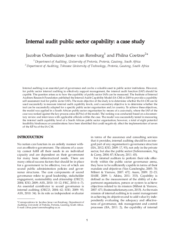 (PDF) Internal audit public sector capability: a case study