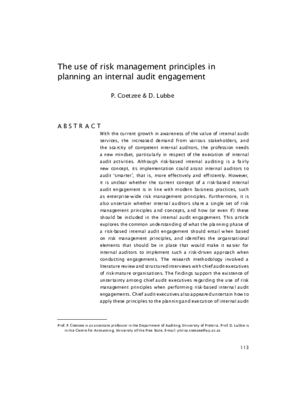 (PDF) The use of risk management principles in planning an internal ...
