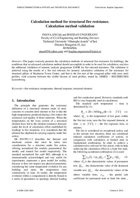 (PDF) Calculation method for structural fire resistance . Calculation method validation
