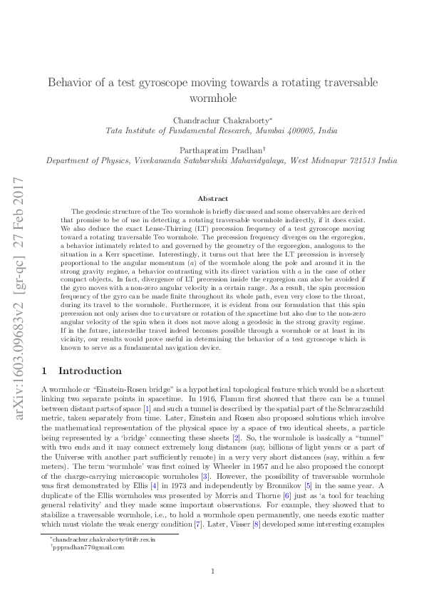 (PDF) Study of Geodesics and the Frame-dragging effect in a Rotating Traversable Wormhole