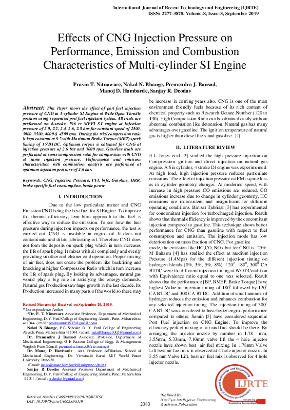 (PDF) Effects of CNG Injection Pressure on Performance, Emission and Combustion Characteristics ...