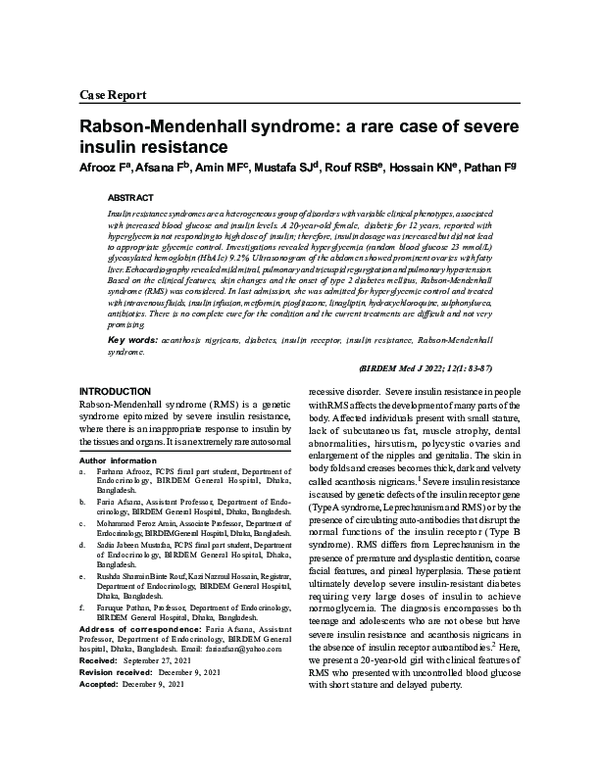 (PDF) Rabson-Mendenhall syndrome: a rare case of severe insulin ...
