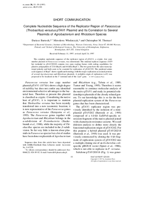 (PDF) Complete Nucleotide Sequence of the Replicator Region ...