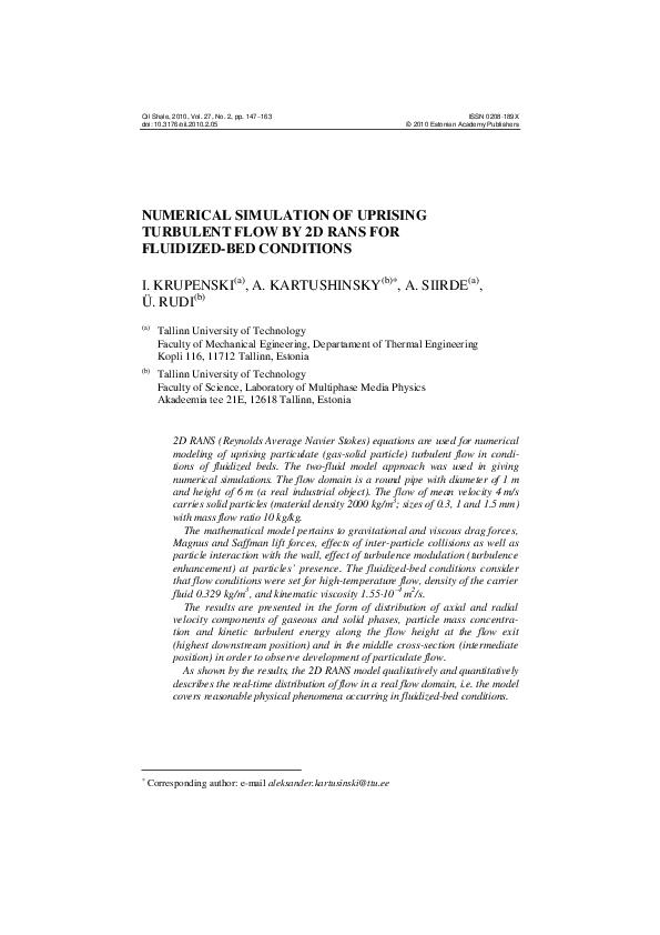 (PDF) Numerical Simulation of Uprising Turbulent Flow by 2D Rans for Fluidized-Bed Conditions ...