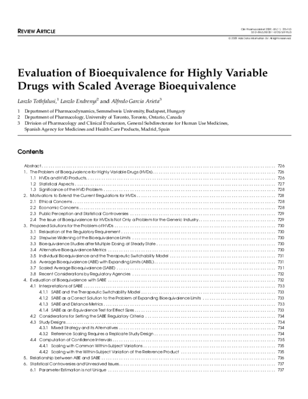 (PDF) Evaluation of Bioequivalence for Highly Variable Drugs with Scaled Average Bioequivalence