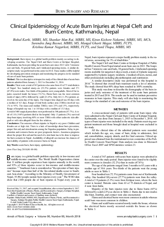 (PDF) Clinical Epidemiology of Acute Burn Injuries at Nepal Cleft and ...