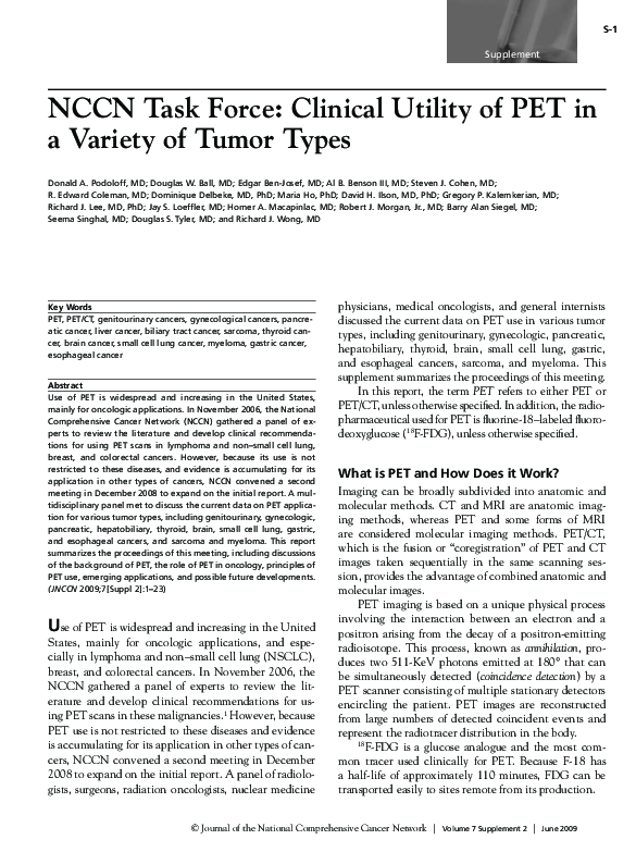 (PDF) NCCN Task Force: Clinical Utility of PET in a Variety of Tumor Types
