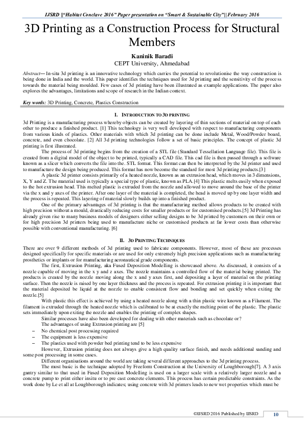 (PDF) 3D Printing as a Construction Process for Structural Members