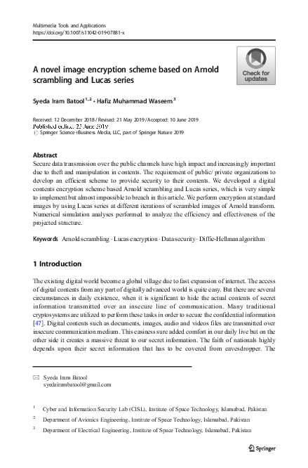 (PDF) A novel image encryption scheme based on Arnold scrambling and Lucas series