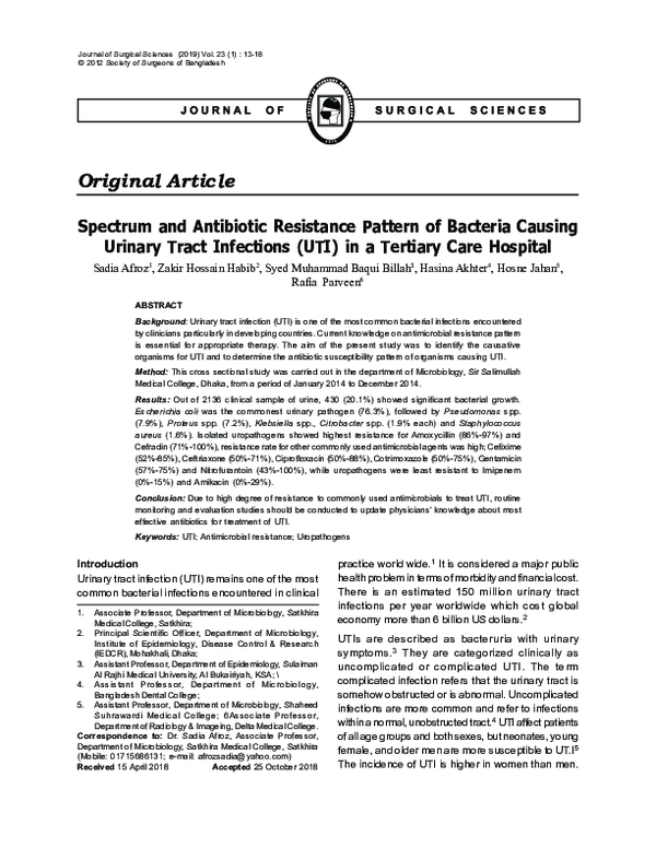 (PDF) Spectrum and Antibiotic Resistance Pattern of Bacteria Causing ...