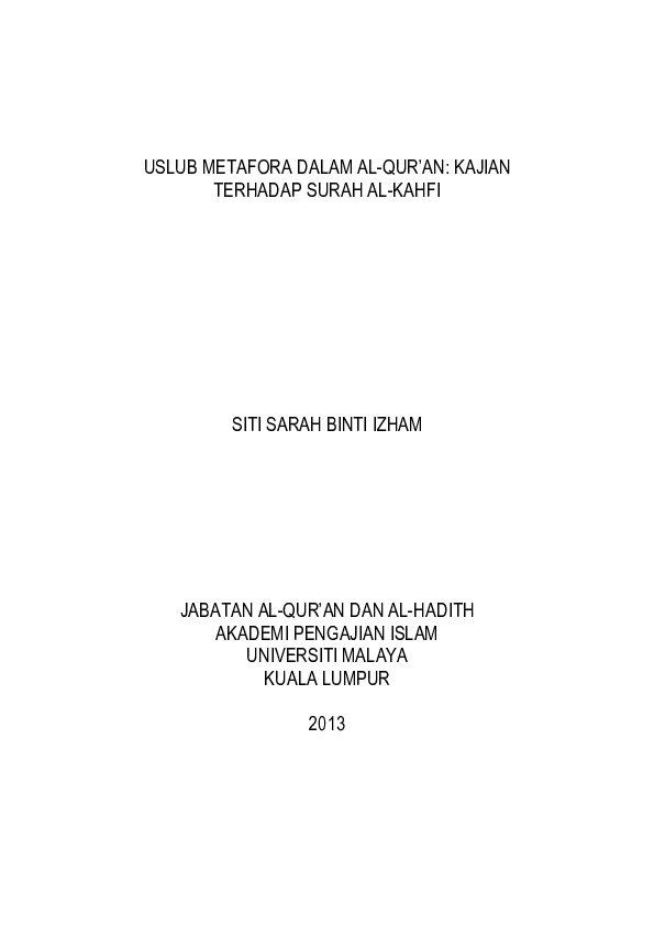 (PDF) Uslub metafora dalam al-Qur'an : kajian terhadap Surah al-Kahfi ...