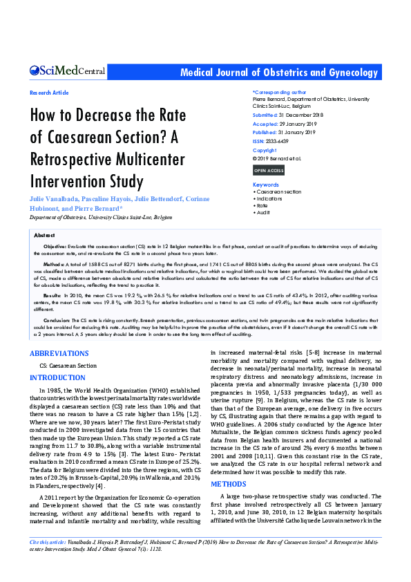 (PDF) How to Decrease the Rate of Caesarean Section? A Retrospective ...