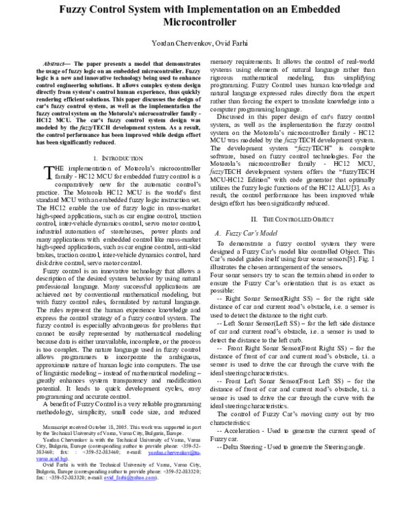 Pdf Fuzzy Control System With Implementation On An Embedded