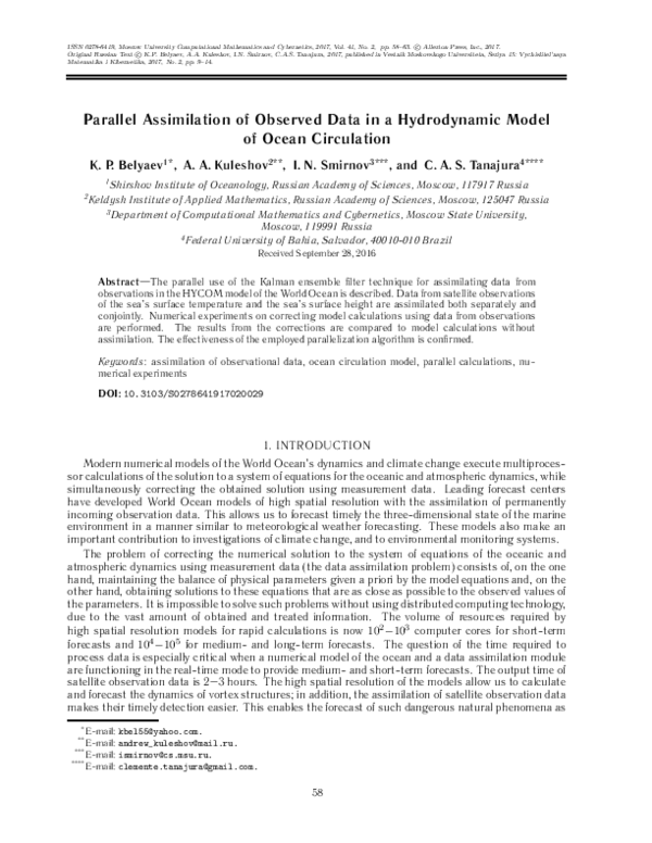 (PDF) Parallel assimilation of observed data in the hydrodynamic model of the ocean circulation
