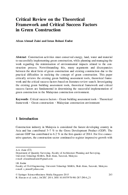 (PDF) Critical Review on the Theoretical Framework and Critical Success Factors in Green ...